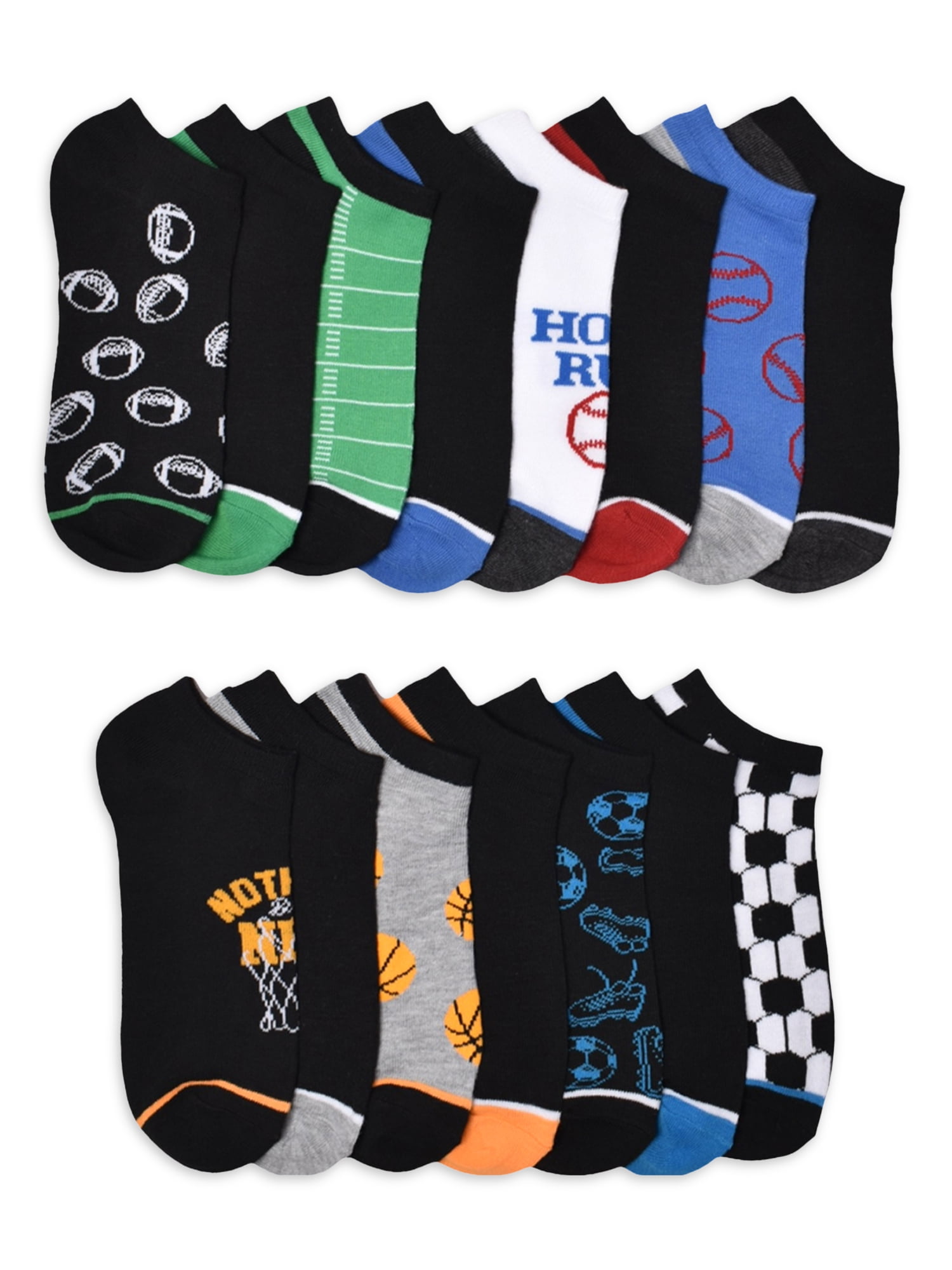 Wonder Nation Boys No-Show Socks with Stripes, 15-Pack, Size L (Shoe ...