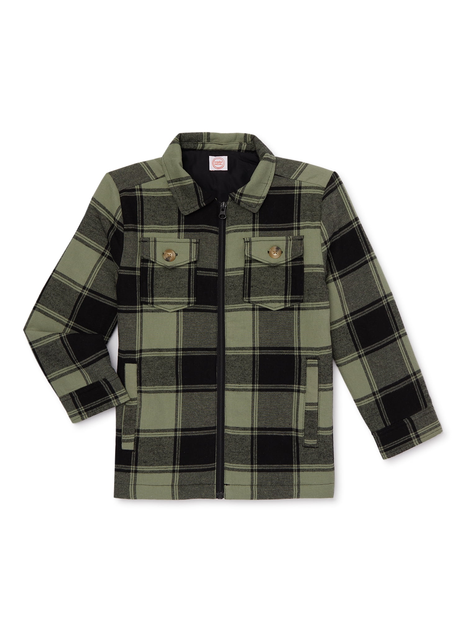 Wonder Nation Boys Plaid Flannel Shacket, Sizes 4-16 & Husky - Walmart.com