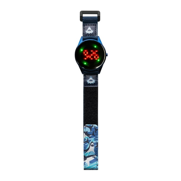 Wonder Nation Boys Round LED Dial Shark Print Velcro Kids Digital Watch ...