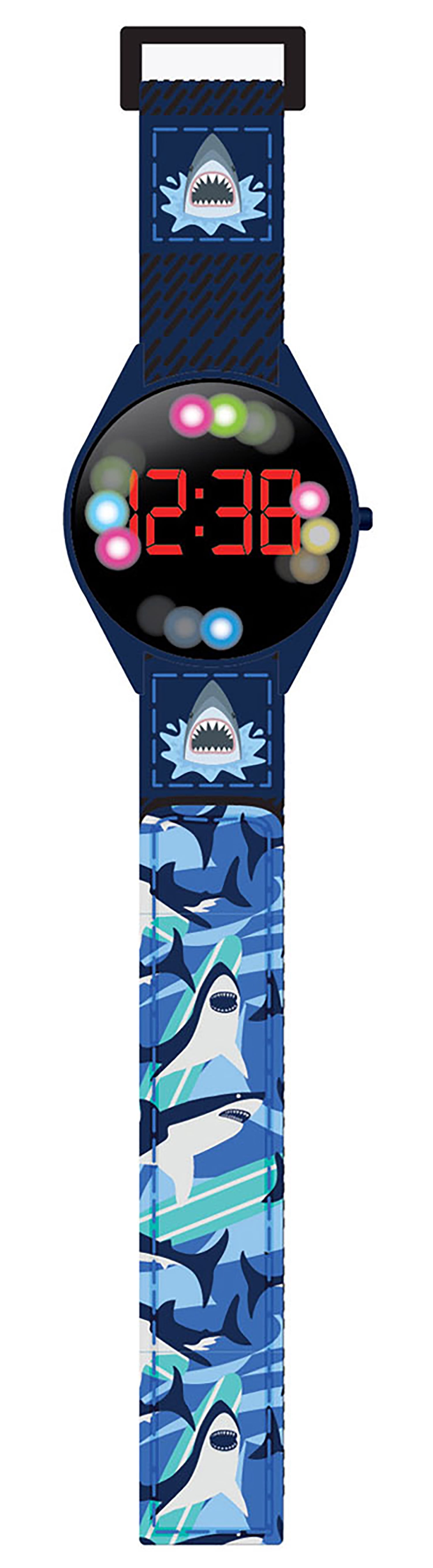 Wonder Nation Boys Round LED Dial Shark Print Velcro Kids Digital Watch ...
