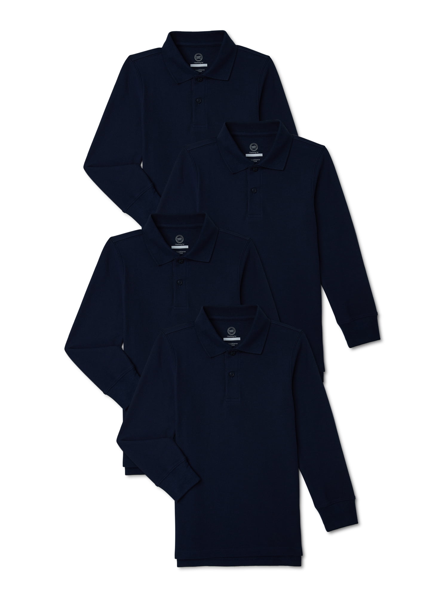 Wonder Nation Boys Long Sleeve Pique Polo Shirt 4-Pack, Sizes 4-18 ...