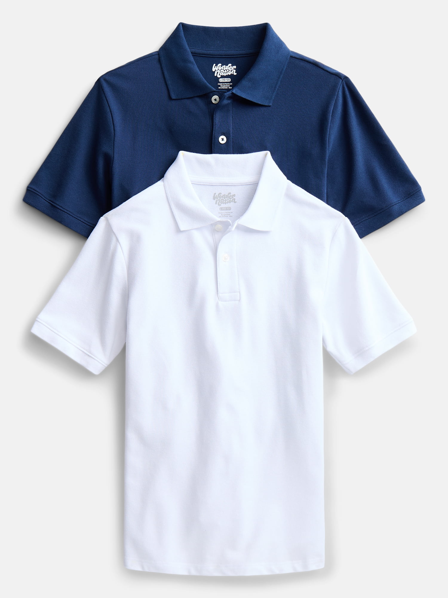 Wonder Nation Boys School Uniform Short Sleeve Pique Polo Shirt, 2-Pack ...