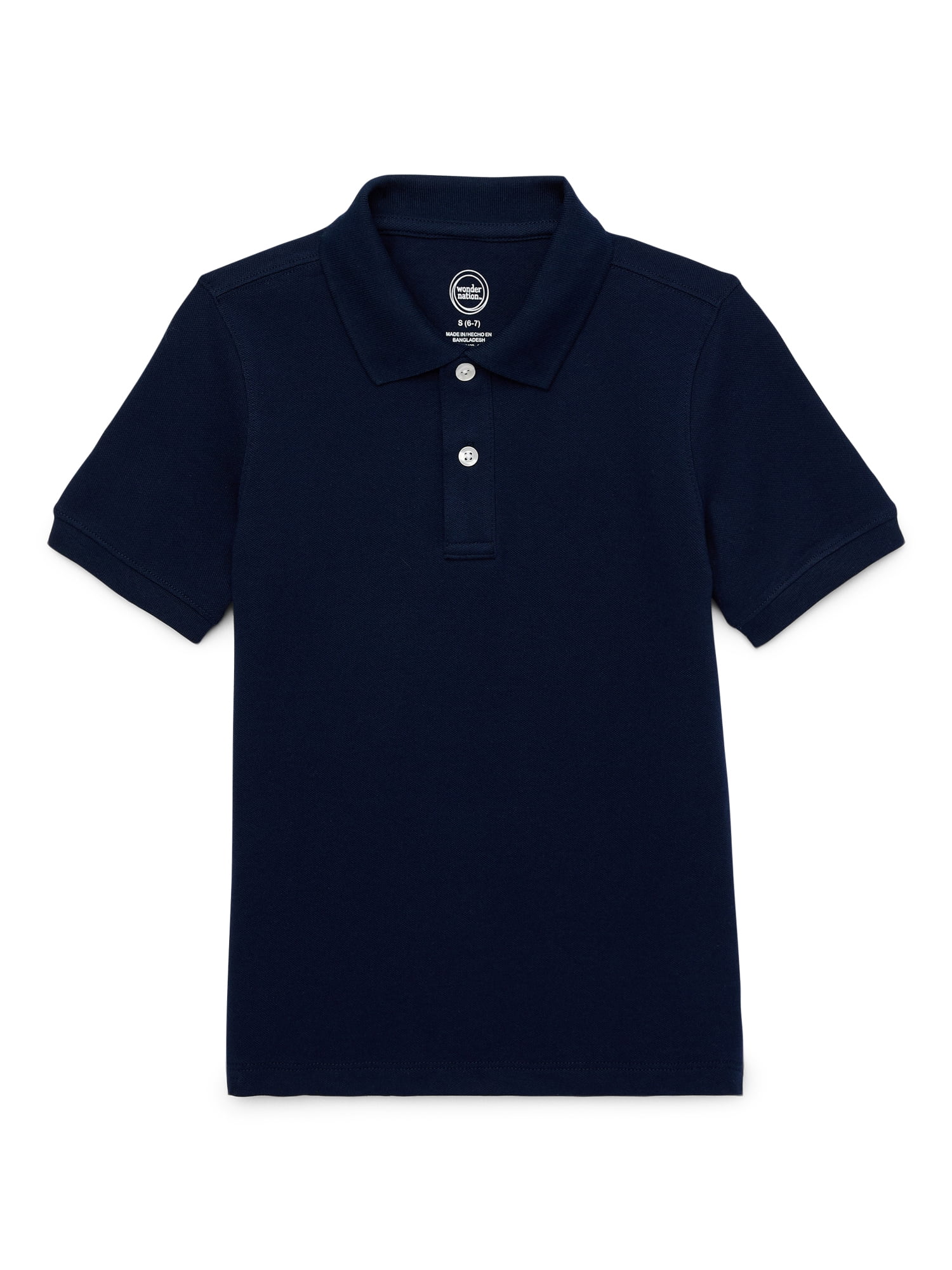 Wonder Nation Boys School Uniform Polo, Short Sleeve, Durable Pique ...