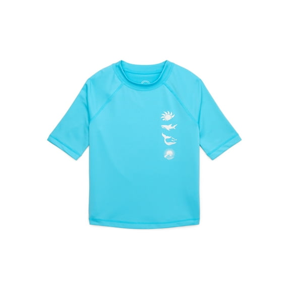 Wonder Nation Boys Short Sleeve Graphic Swim Rash Guard UPF50+ Sizes 4 ...