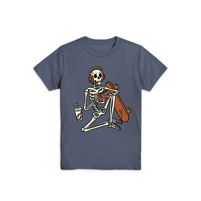 Wonder Nation Boys Skeleton Hang Out, Crew Neck, Short Sleeve, Graphic ...