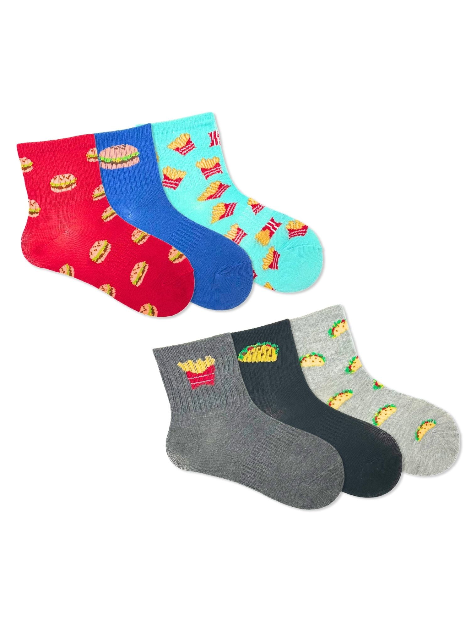 Wonder Nation Boys Snack Food Mid-Crew Socks, 6-Pack, Sizes S-L ...