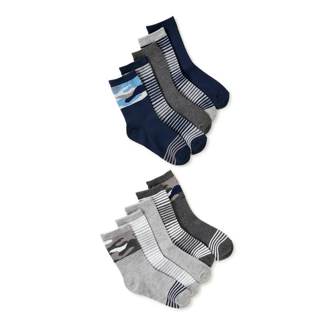 Wonder Nation Boys Socks, 10 Pack Crew Socks Sizes S (5-6.5) - L (9-11 ...