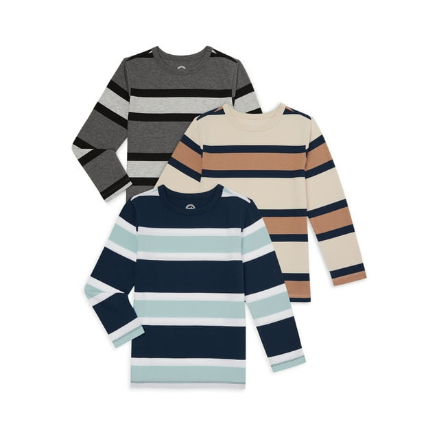 Wonder Nation Boys Striped Long Sleeve T-Shirt, 3-Pack, Sizes 4-18 & Husky - Walmart.com