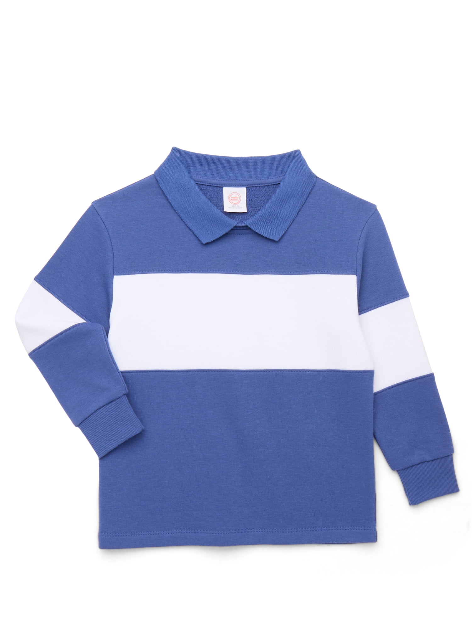 Wonder Nation Boys Striped Rugby Sweatshirt with Polo Collar, Sizes 4 ...