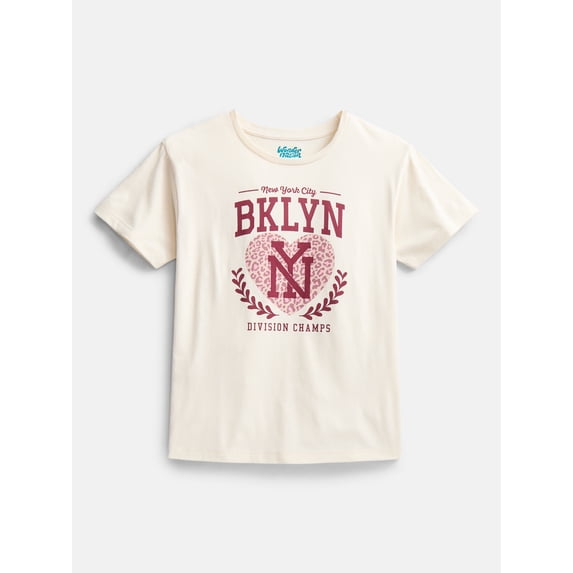 Wonder Nation Girls' Graphic Brooklyn Tee with Short Sleeves, Sizes 4 ...