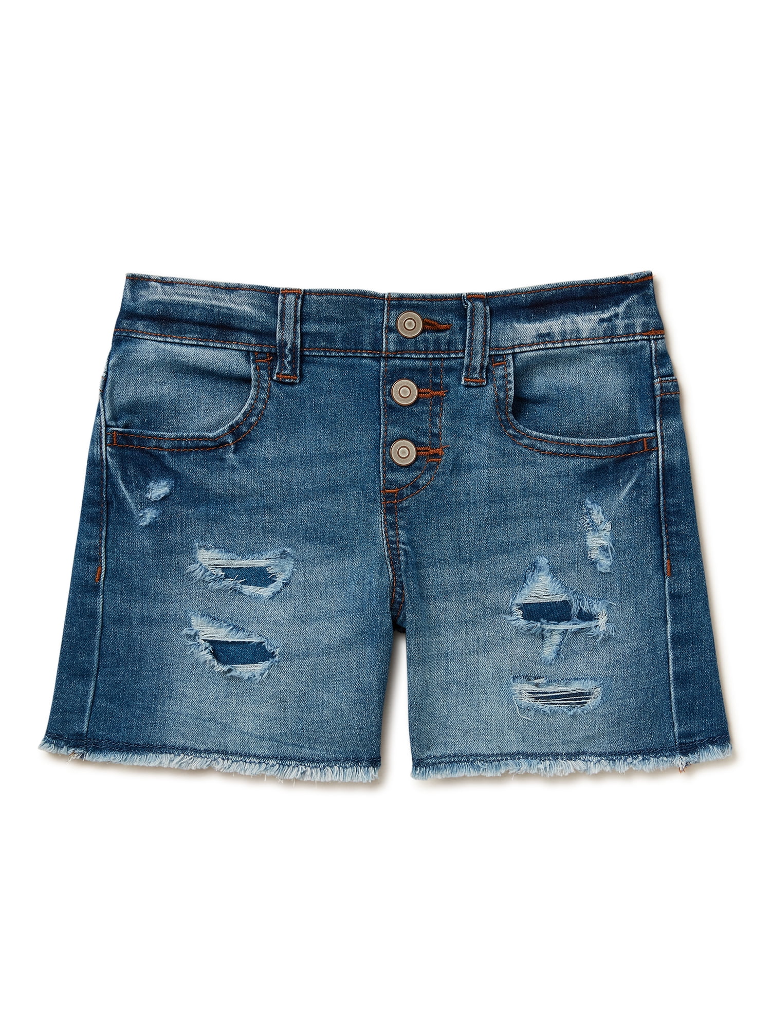 Wonder Nation Button Fly Distressed Denim Shorts, (Girl's) - Walmart.com