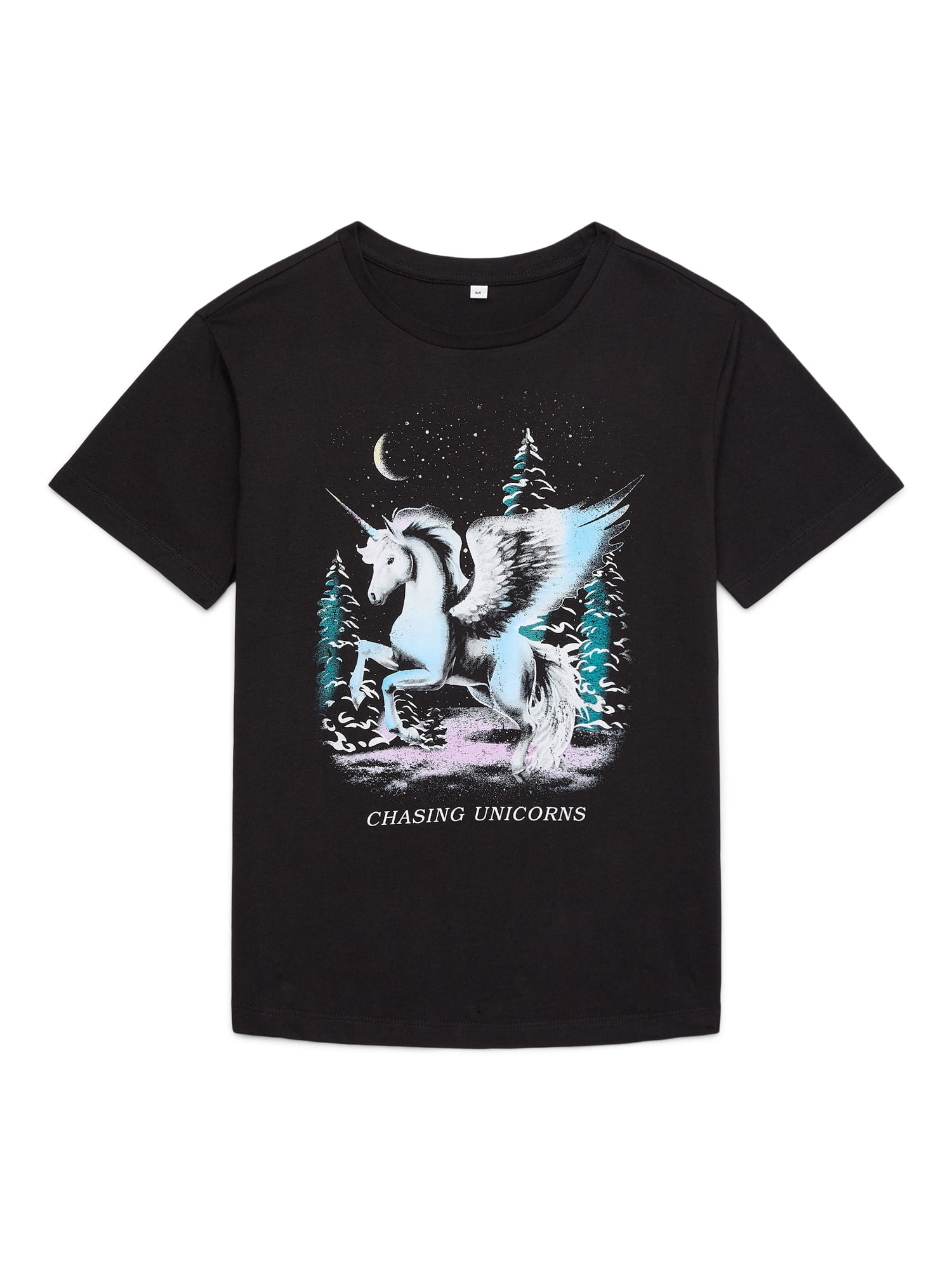Wonder Nation Girls Chasing Unicorns Graphic Print Crewneck Tee with Short Sleeves, Sizes 4-18 ...