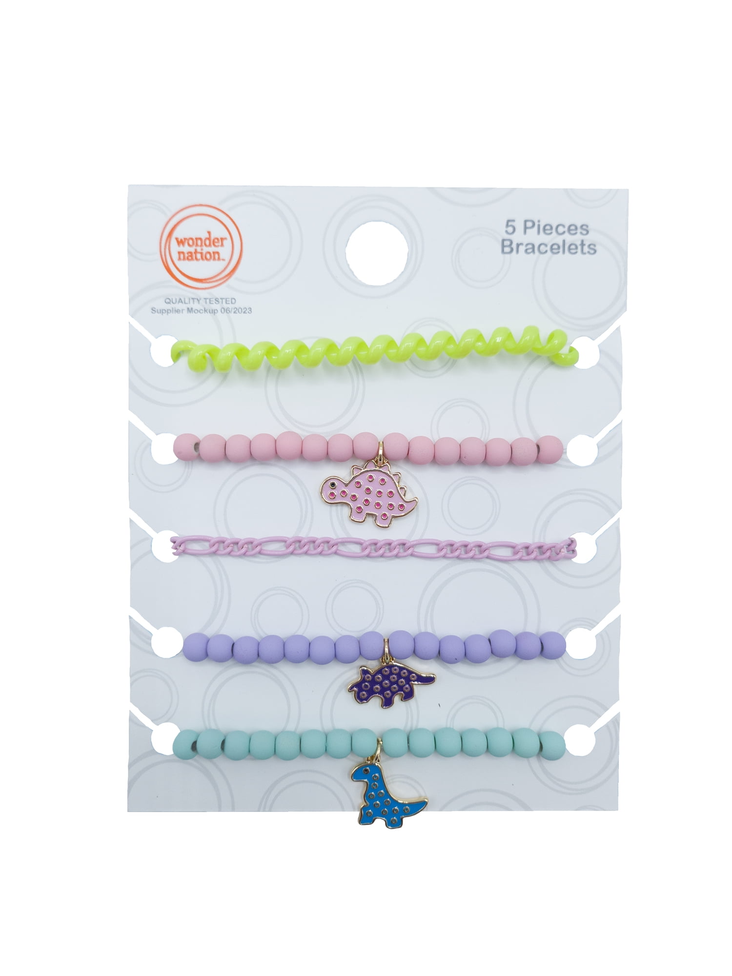 Wonder Nation Dinosaur Bracelets 5-Pack Multicolor Beaded Stretch Cord ...