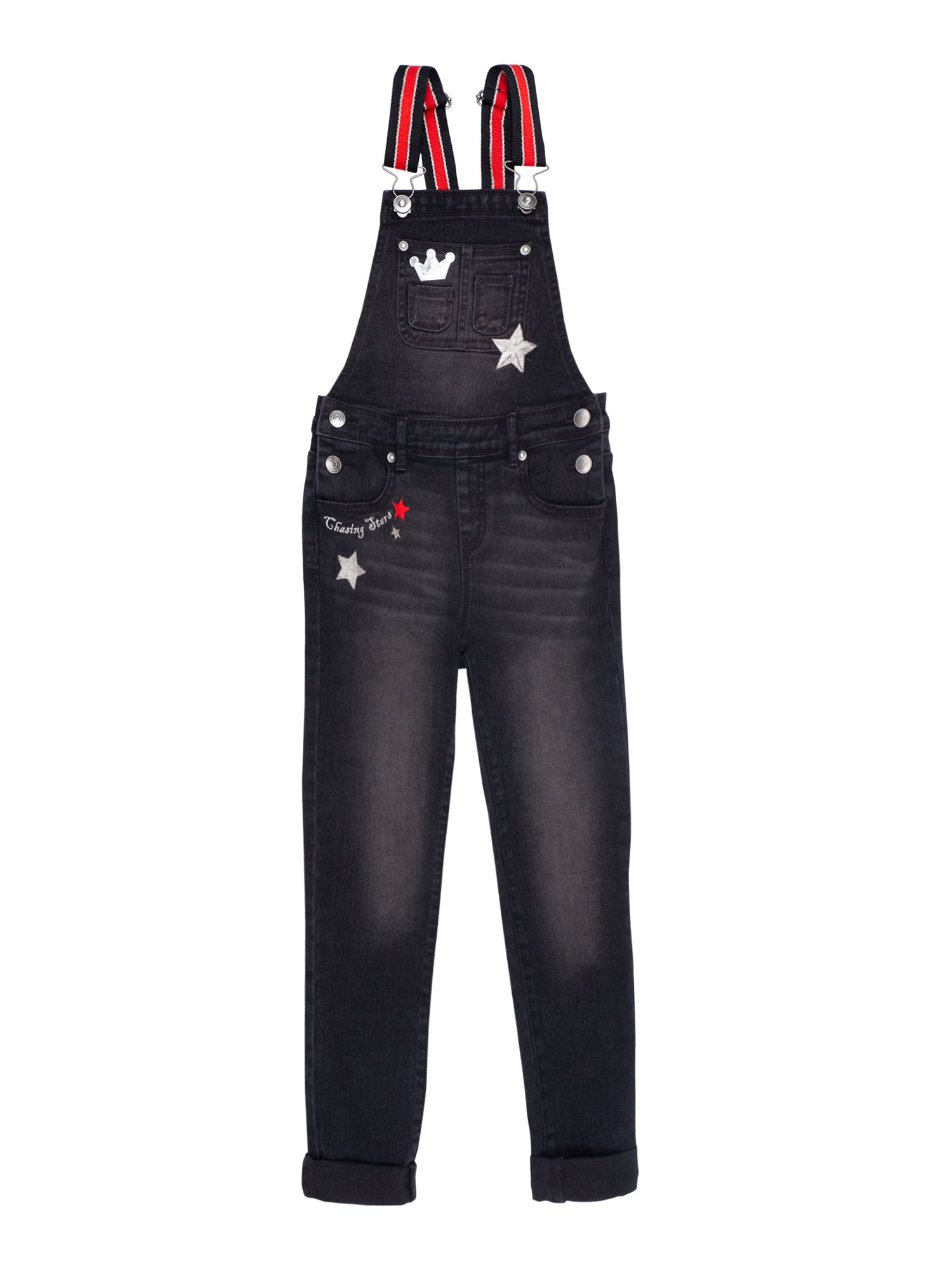 Wonder Nation Embroidered Roll Cuff Overall (Little Girls, Big Girls ...
