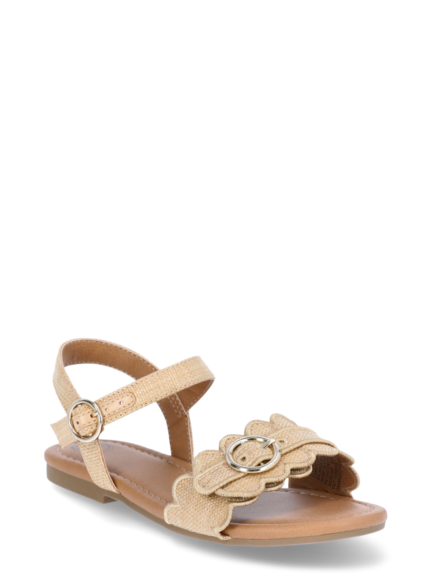 Wonder Nation Girls Scalloped Strap Raffia Sandals with Metal Ring ...