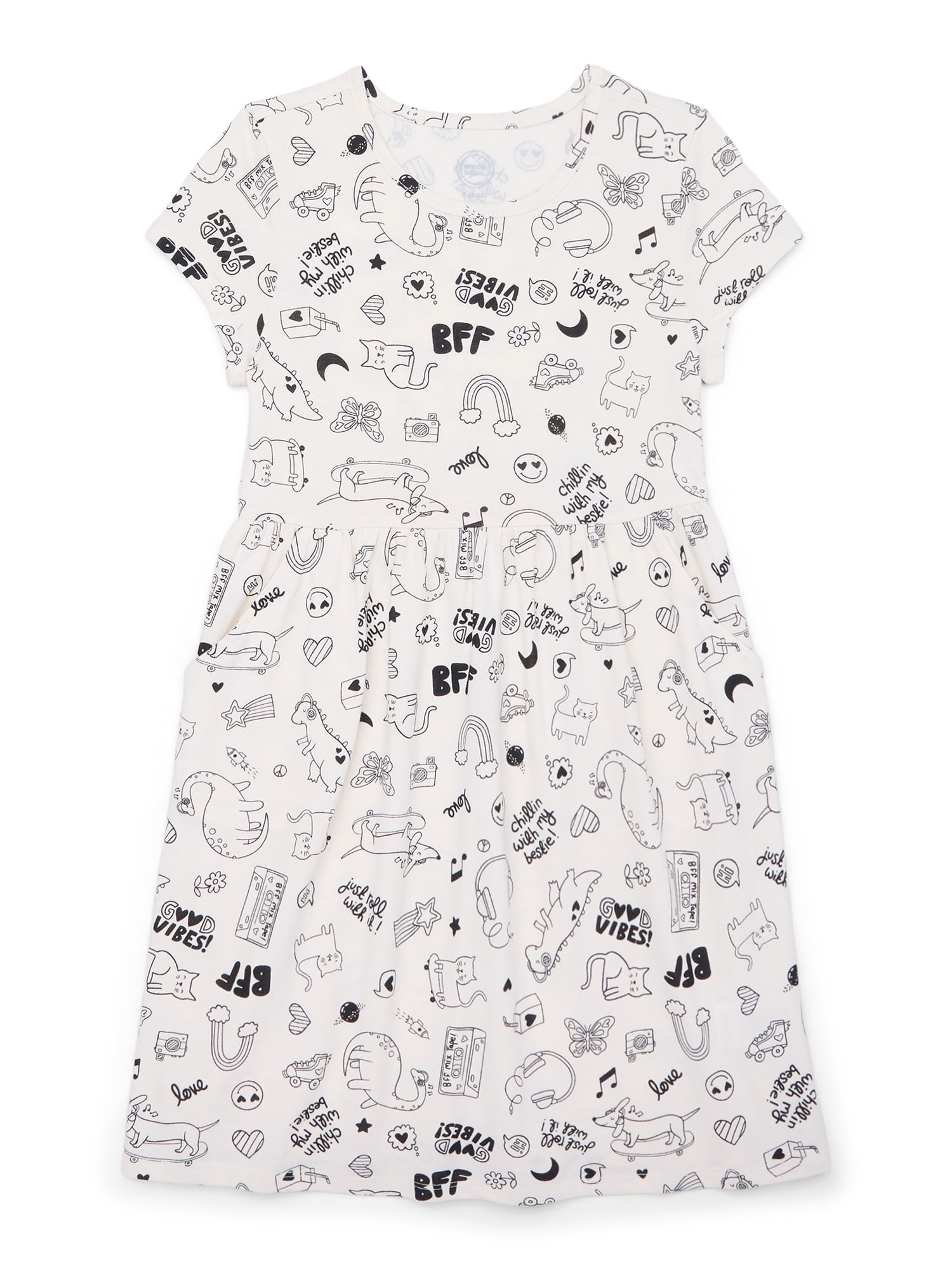 Wonder Nation Girl's A Line Short Sleeve Allover Fun Print Dress ...
