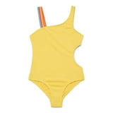 Wonder Nation Girls Asymmetrical Embossed Swim One-Piece, Sizes 4-16 ...