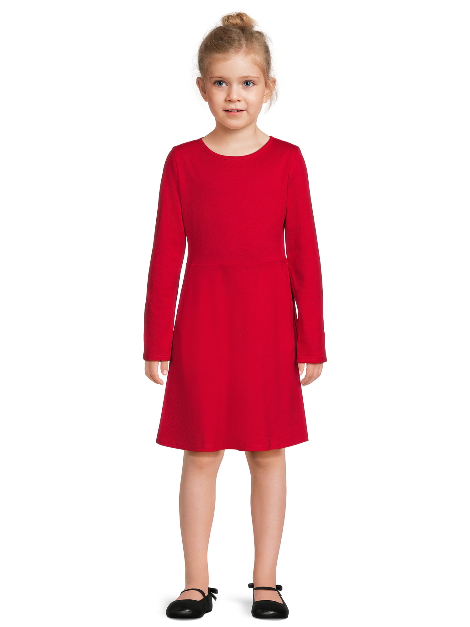 Wonder Nation Girl's Brilliant Red A-Line Long Sleeve Dress, Sizes 10 ...
