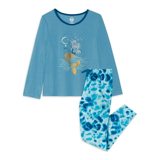 Wonder Nation Girl's Drawstring/Polyester Long Sleeve Pajama Set Teal ...