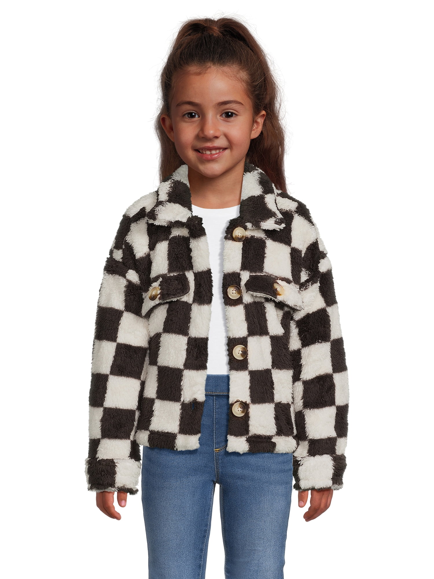 Wonder Nation Girl's Plush Teddy Shacket Fashion Jackets, Sizes 4-18 ...