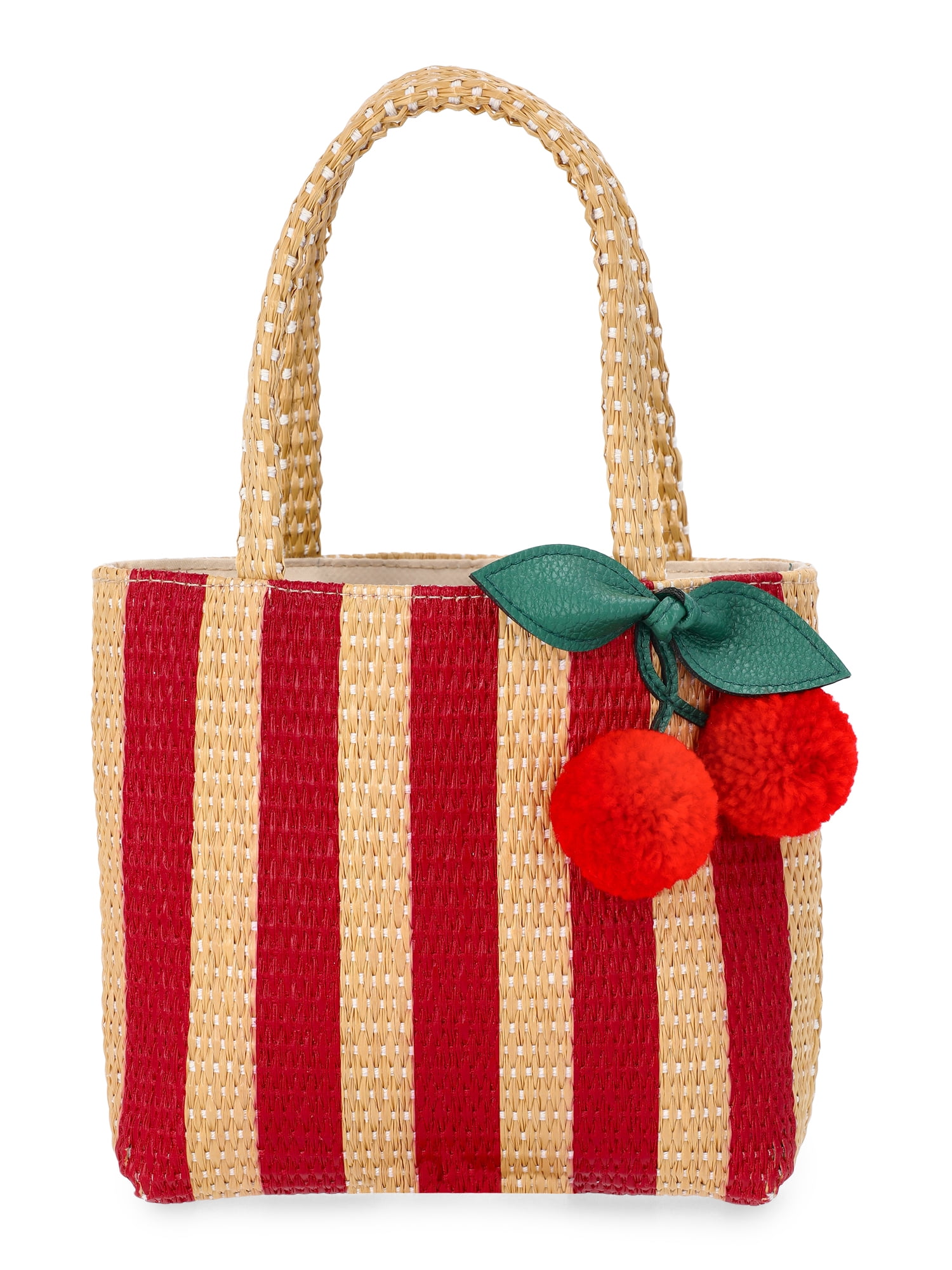 Wonder Nation Girls Straw Mini Tote Bag with Cherry Bag Charm, Red ...