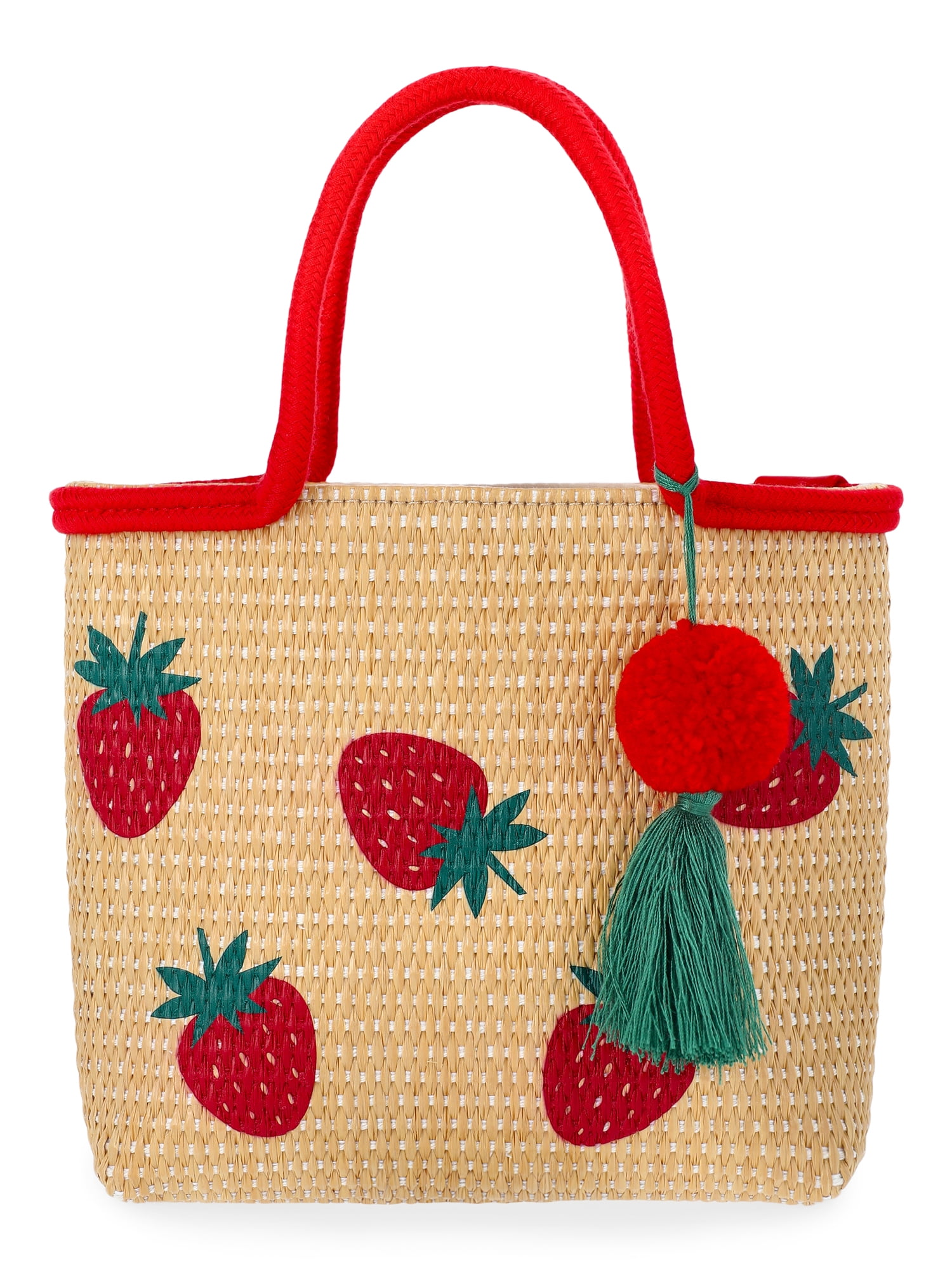 Wonder Nation Girls Strawberries Straw Mini Tote Bag, Red - Walmart.com