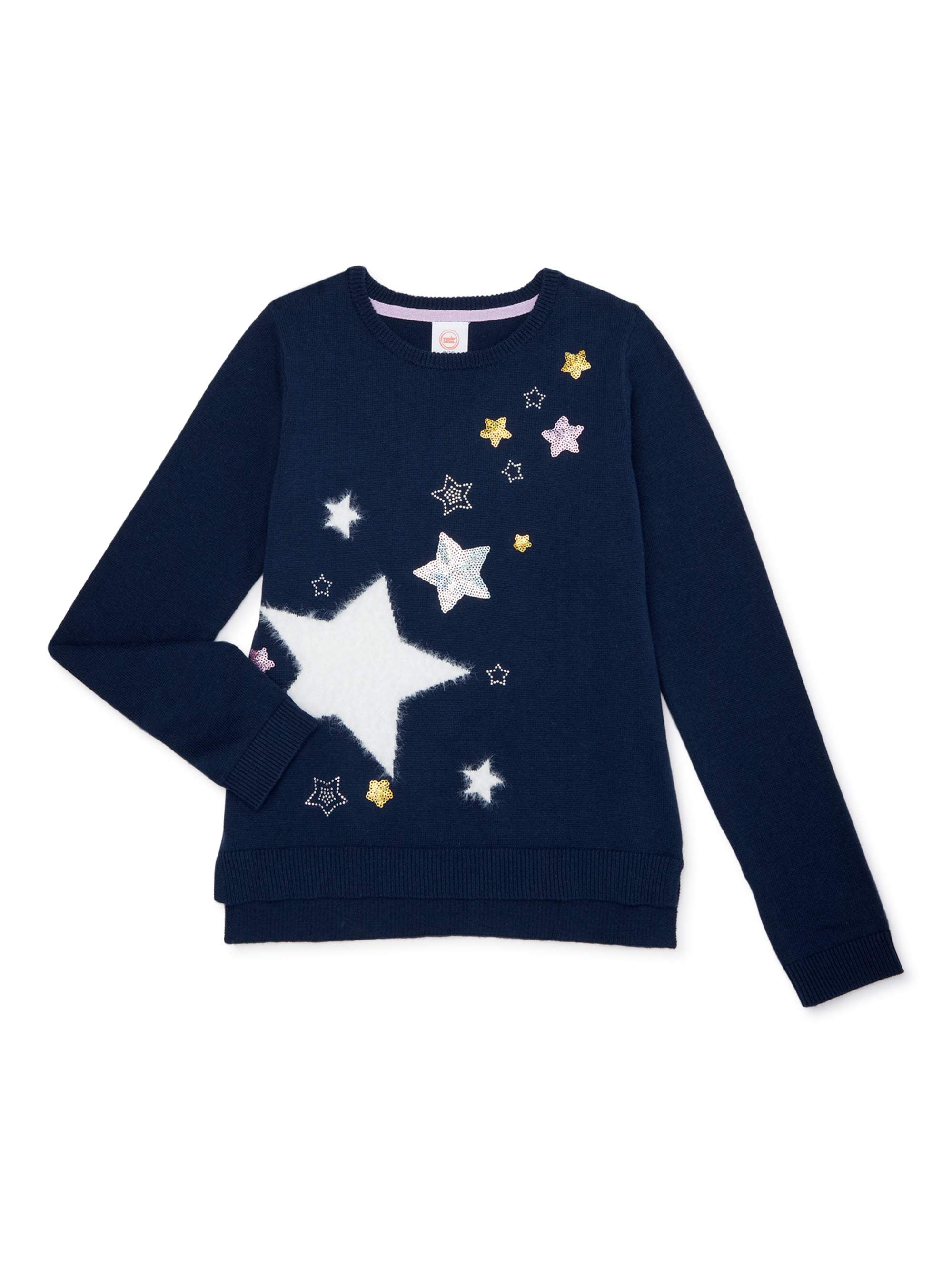 Wonder Nation Girls 4-18 & Plus Embellished Pullover Sweater - Walmart.com
