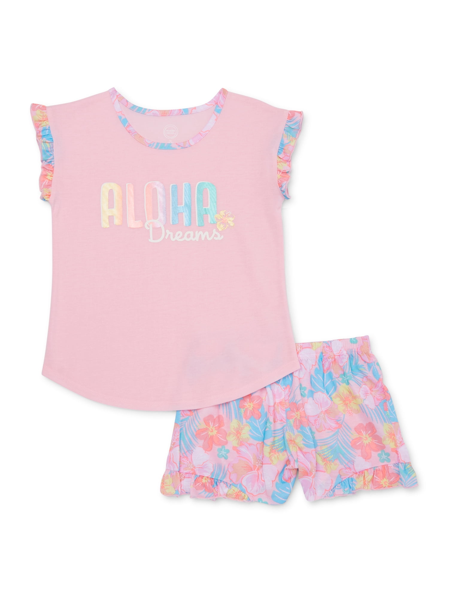 Wonder Nation Girls Aloha Sleep Shorts Set, 2-Piece - Walmart.com