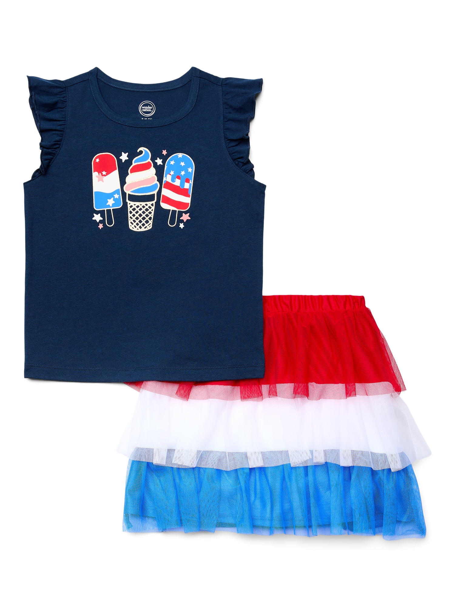 Wonder Nation Girls Americana Tank Top and Mesh Skirt Set, 2-Piece ...