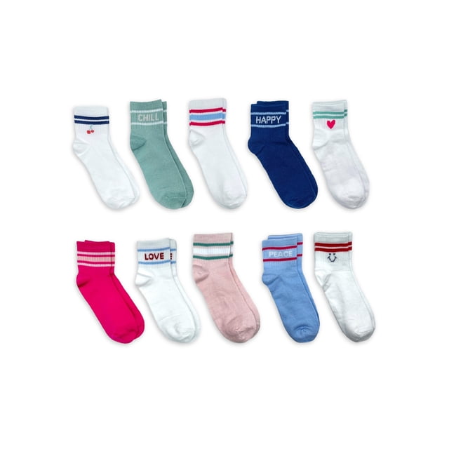 Wonder Nation, Girls Ankle Icon Socks, 10-Pack, Sizes S-L - Walmart.com
