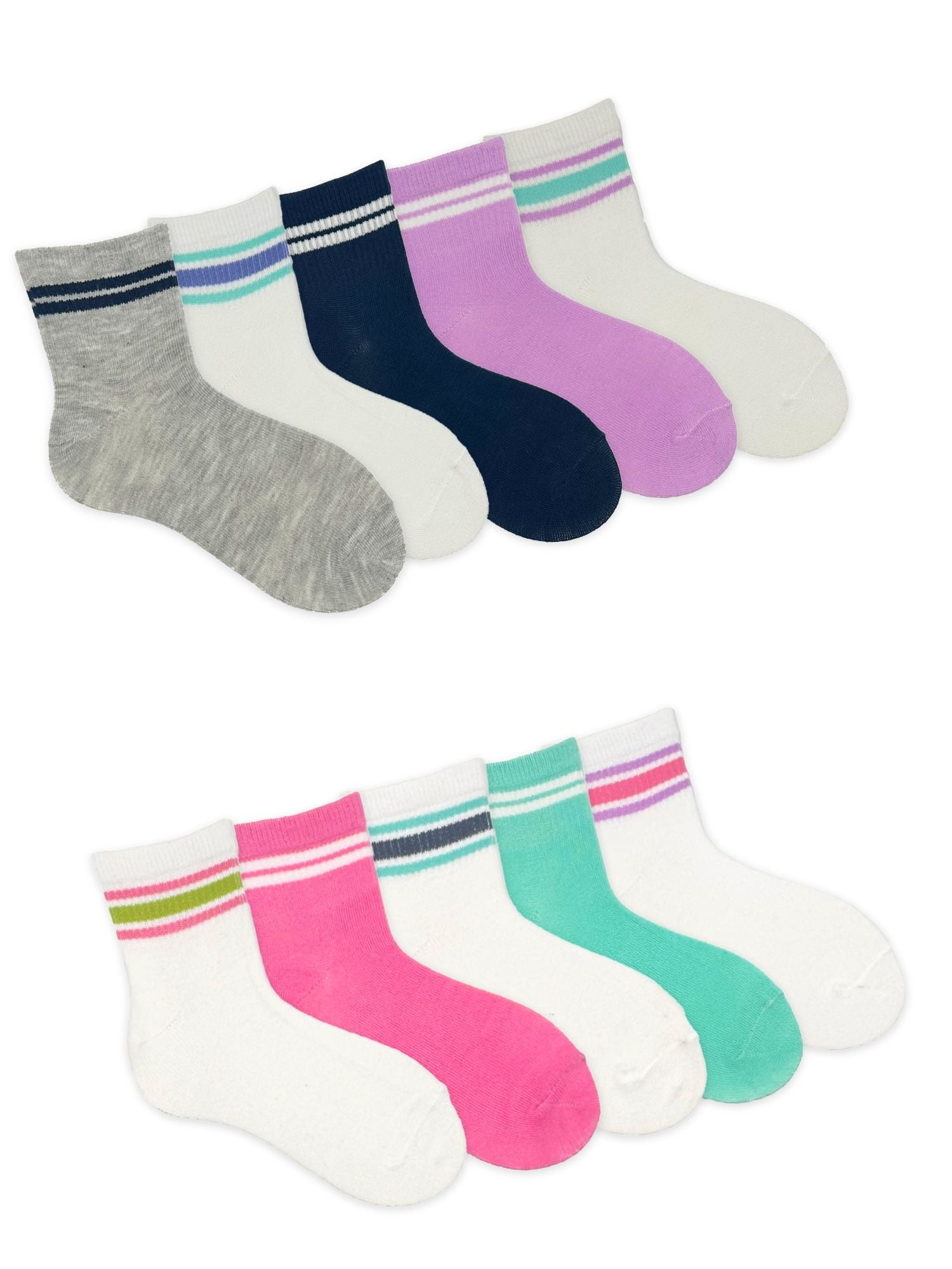 Wonder Nation Girls Ankle Socks 10-Pack Multi Color Designs for Sizes S ...