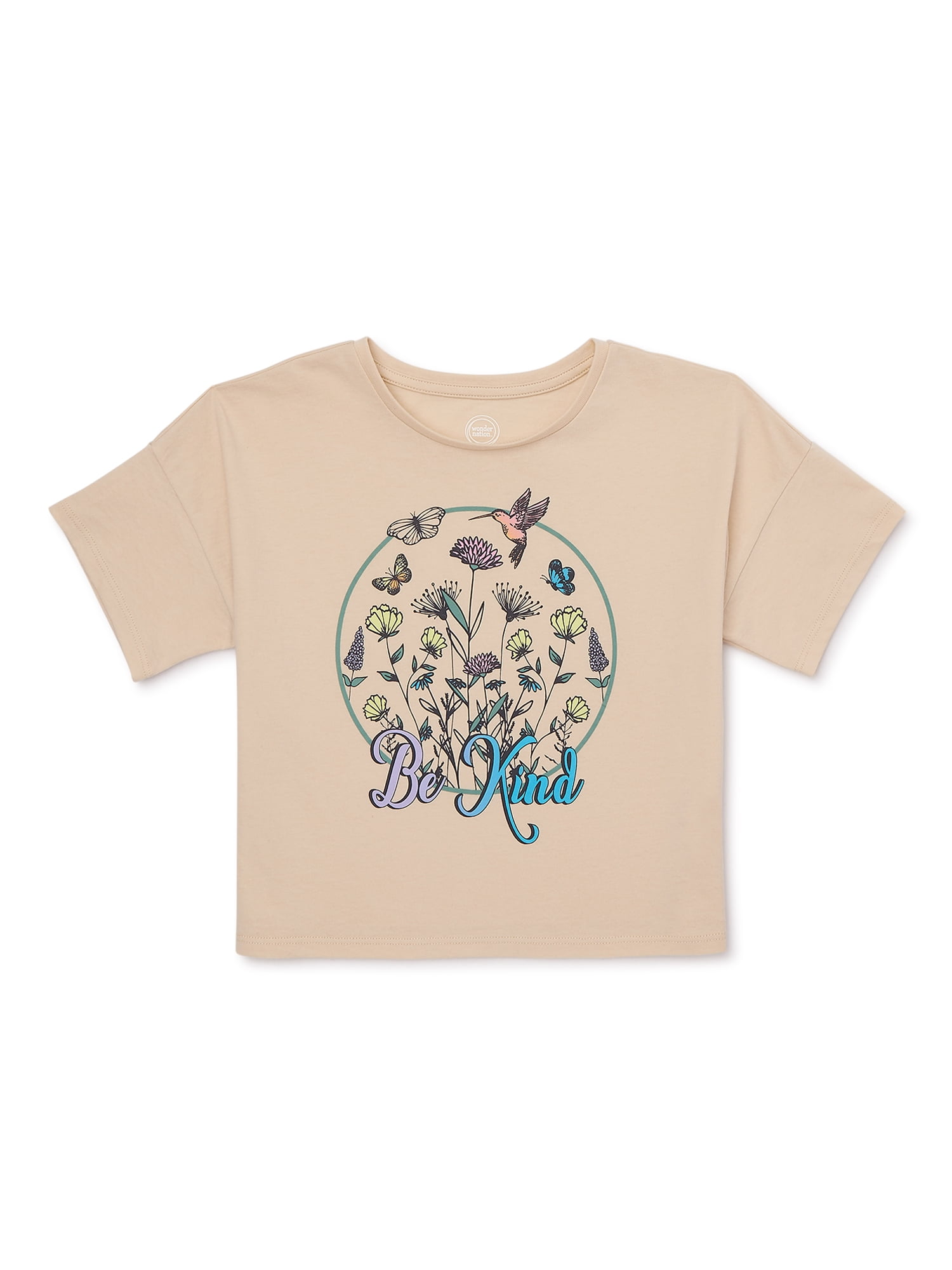 Wonder Nation Girls Cropped, Short Sleeve, Graphic T-Shirt, Sizes 4-18 ...