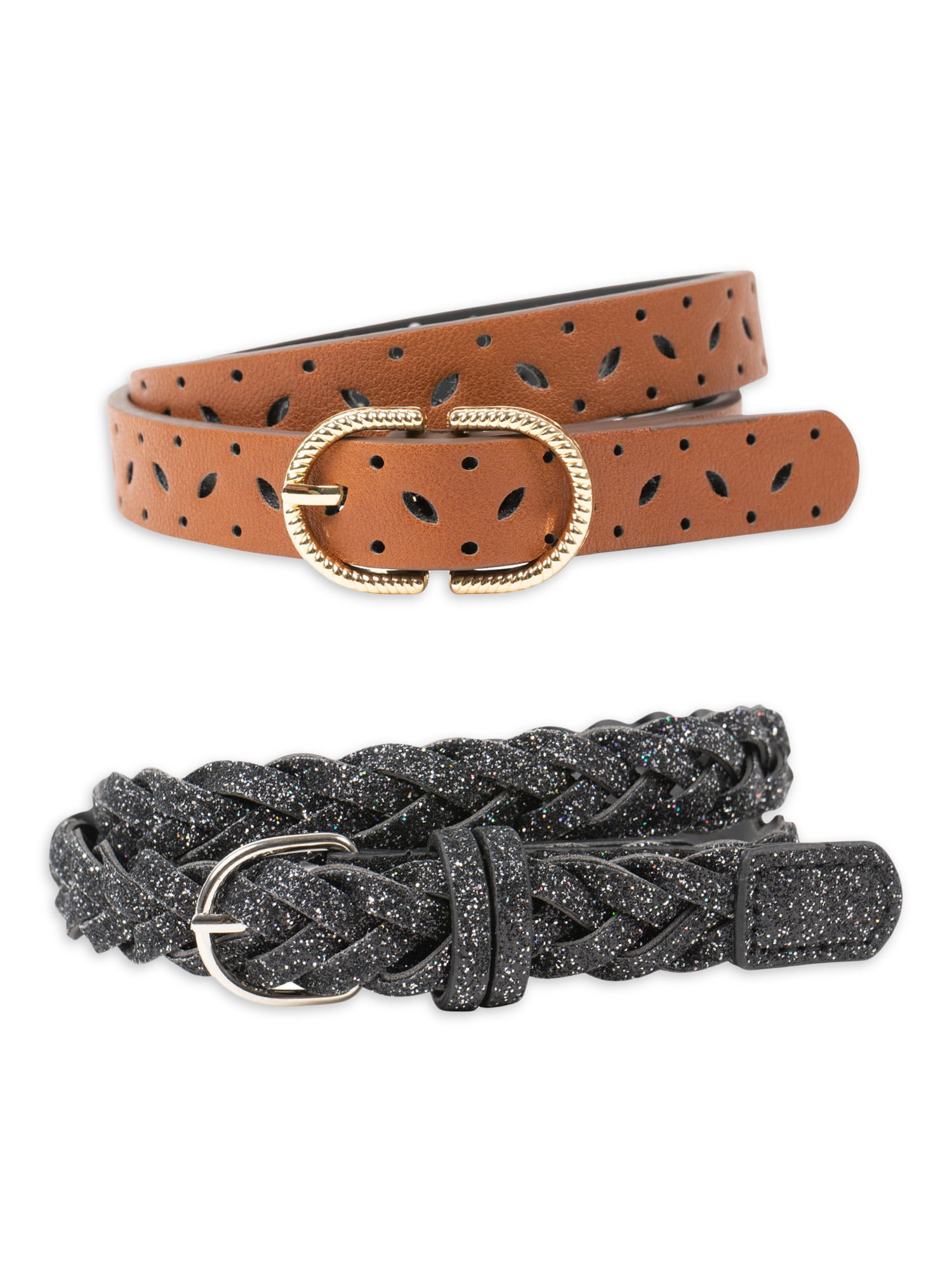 Wonder Nation Girls Belts, Adjustable Strap, Glitter Braid, Black/Tan ...