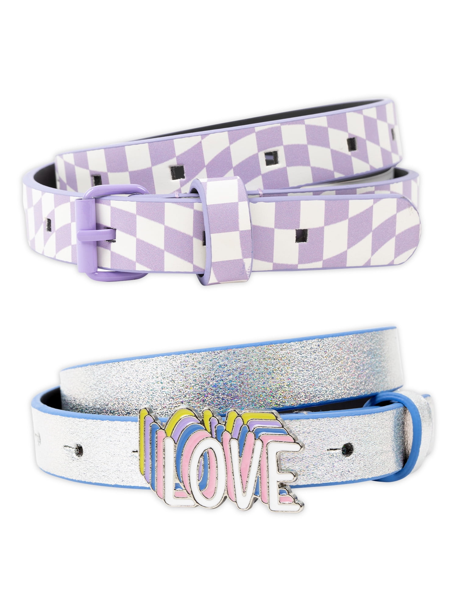 Wonder Nation Girls Assorted Belts, 20mm Love Plaque & Checkerboard ...
