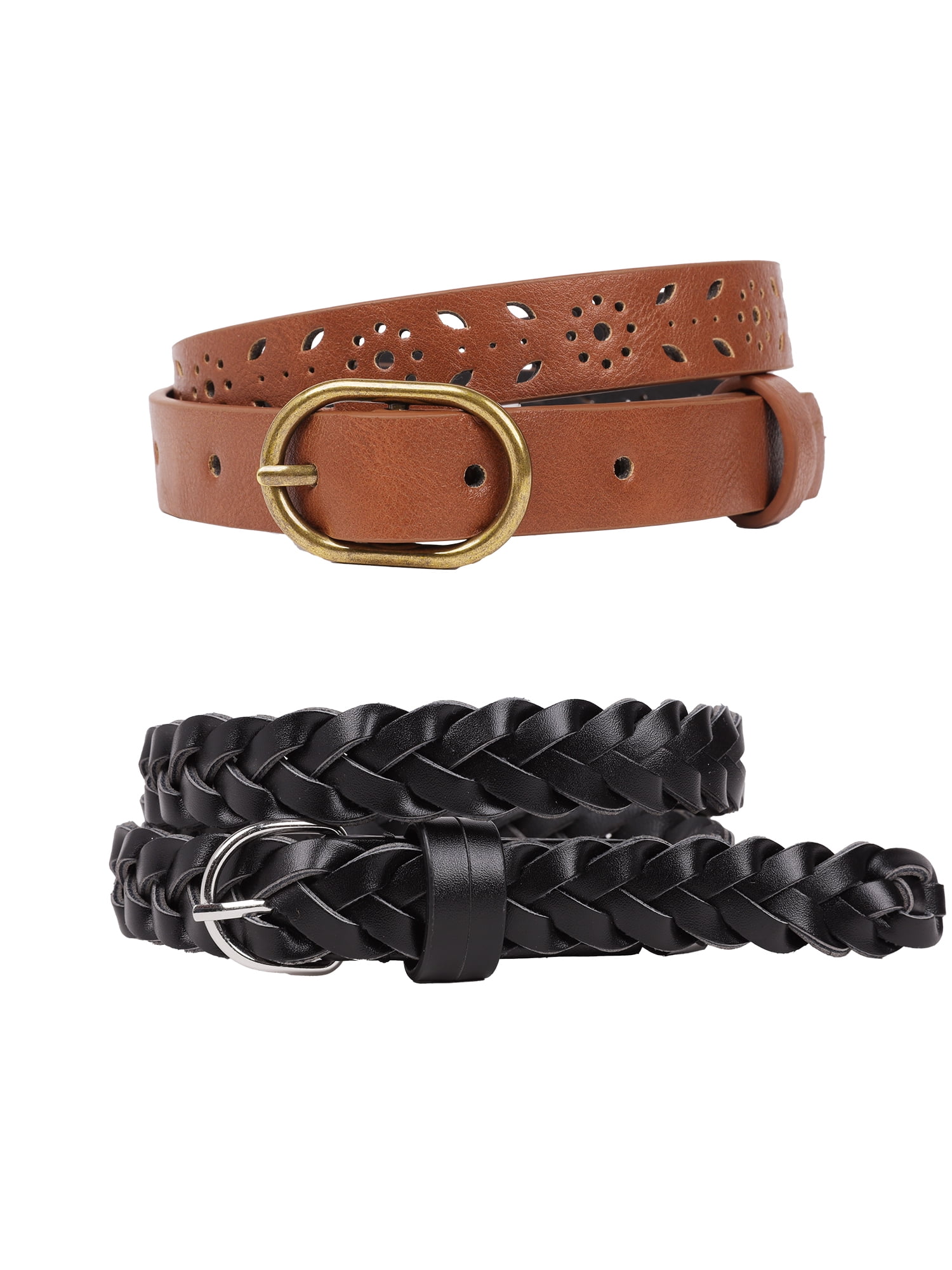 Wonder Nation Girls Belts 2-Pack XS to XL Braid Strap Tan Black ...