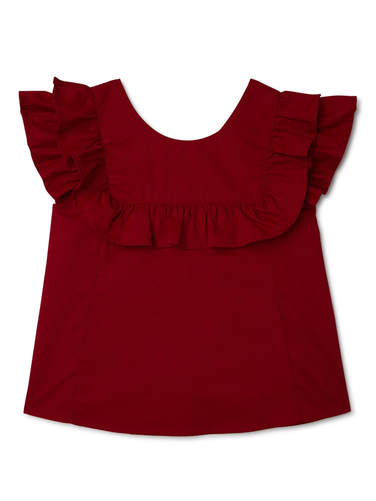 Wonder Nation Girls’ Button Back Ruffle Woven Top, Sizes 4-18 & Plus ...