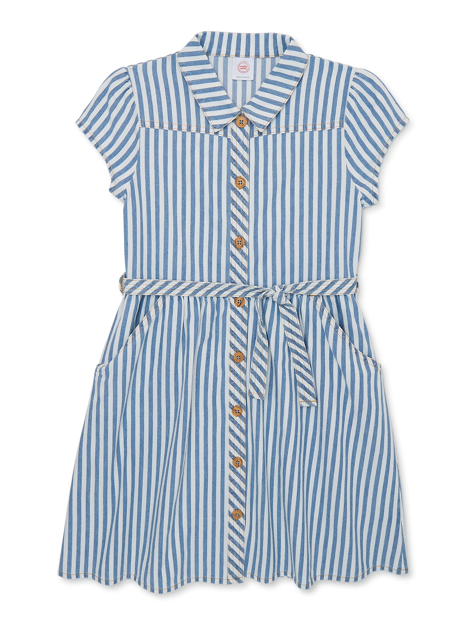 Wonder Nation Girls Button Front Dress - Striped Design, Belt - Walmart.com
