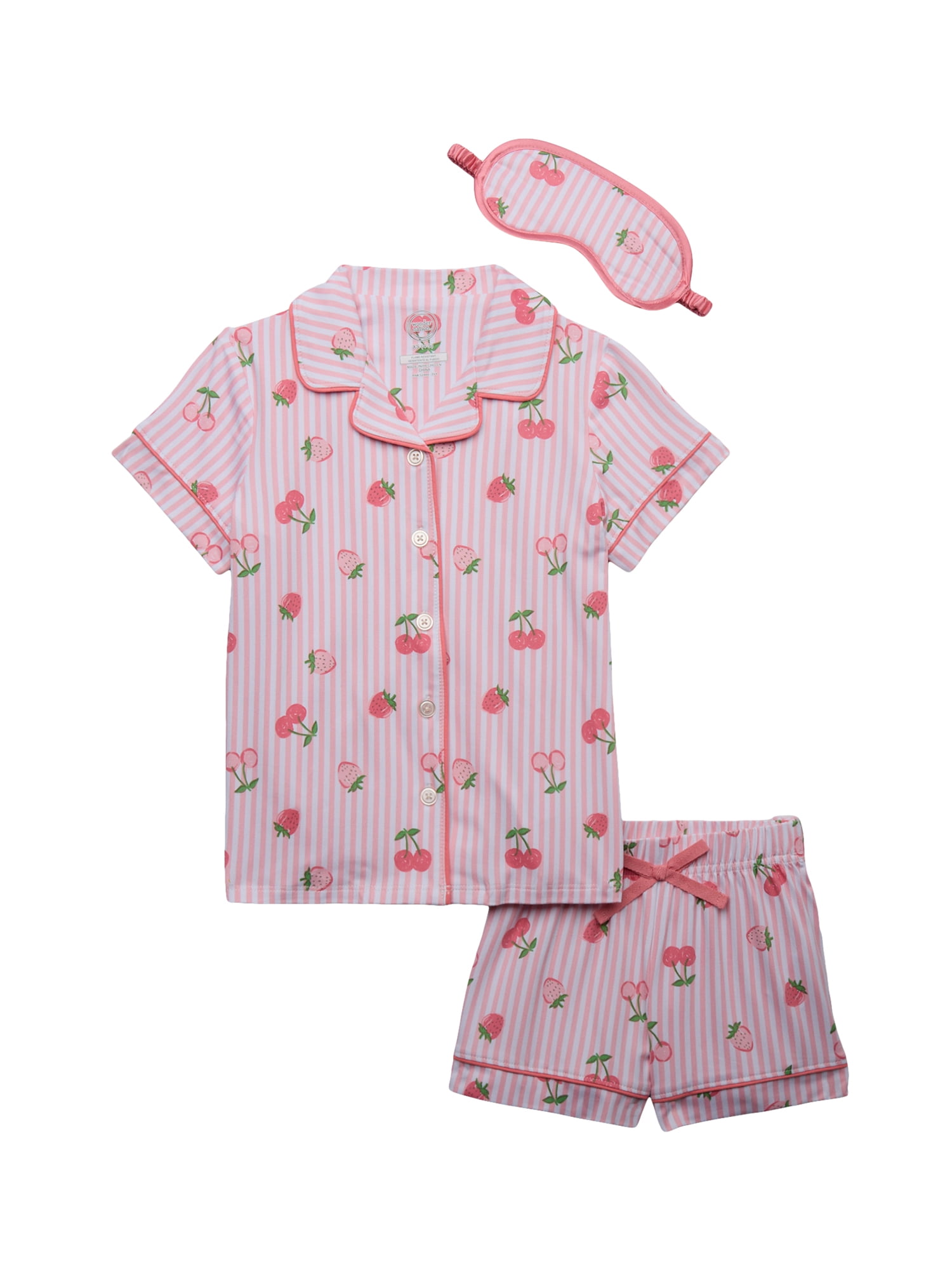 Wonder Nation Girls 3-Piece Button Front Sleep Coat Pajama Set with Eyemask, Sizes 4-18 Plus ...