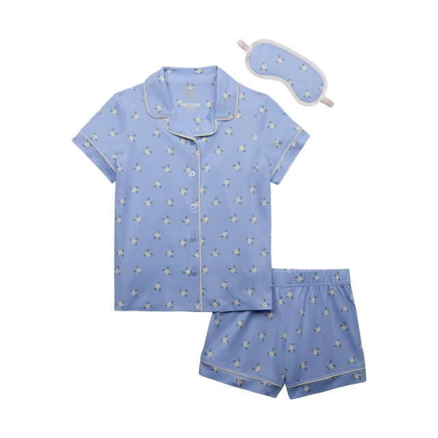 Wonder Nation Girls Button Front Sleep Coat Set Pajama with Eyemask, 3 ...