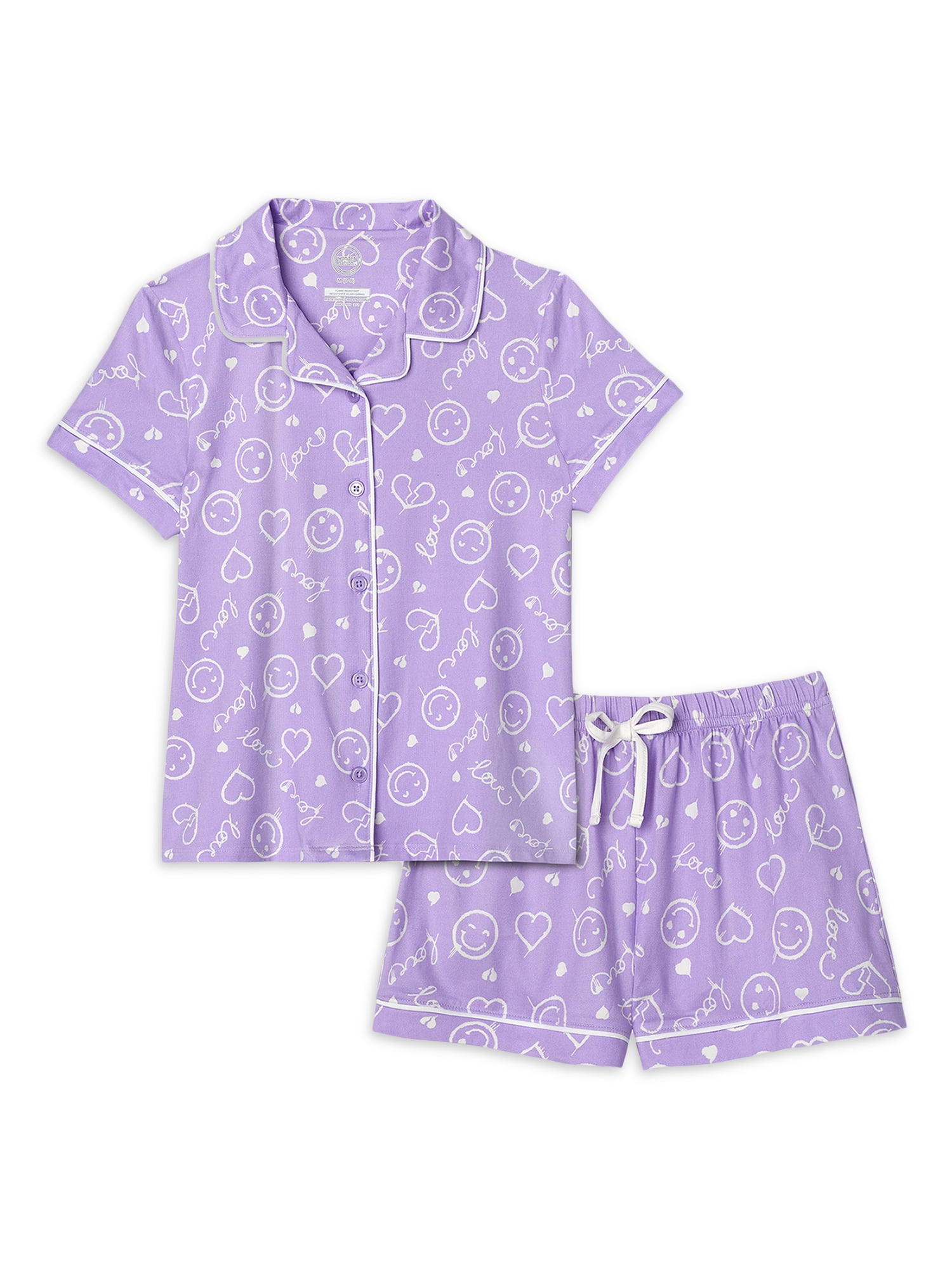 Wonder Nation Girls Button Front Sleep Coat Set Pajamas, Soft Polyester ...