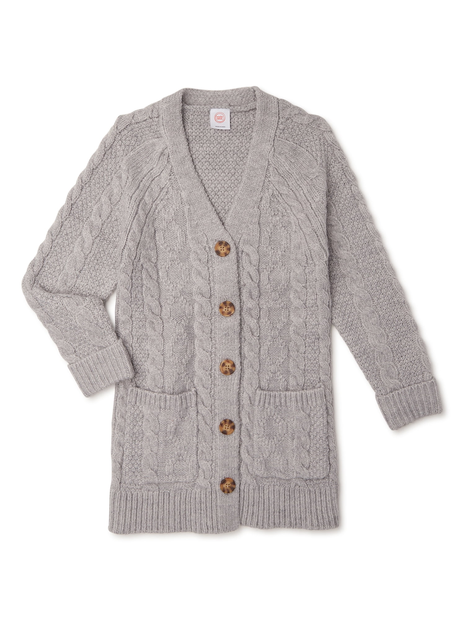 Wonder Nation Girls' Cable Knit Cardigan, Sizes 4-18 & Plus - Walmart.com