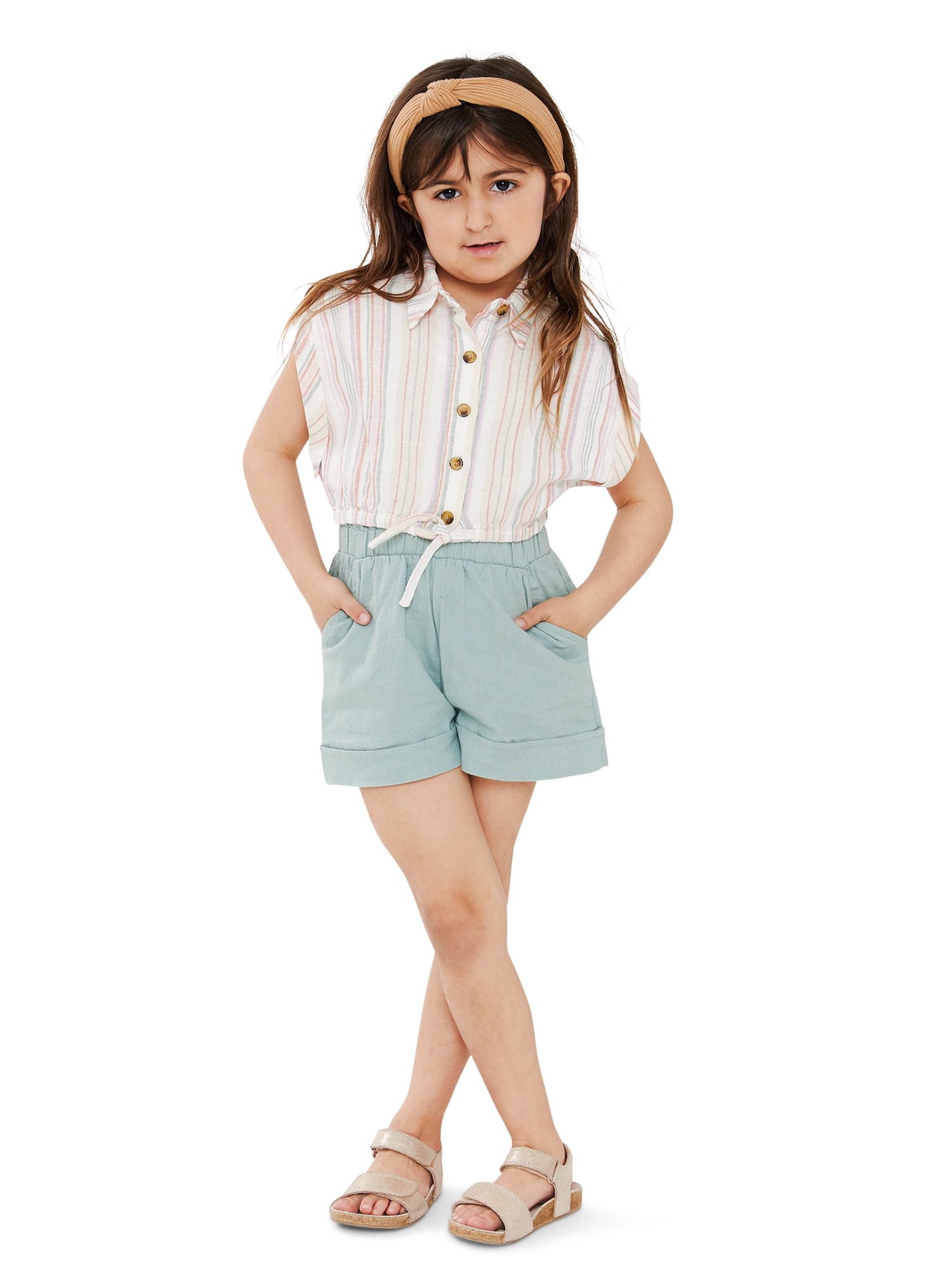 Wonder Nation Girls Camp Shirt & Short Set, 2-Piece, Sizes 4-18 & Plus ...