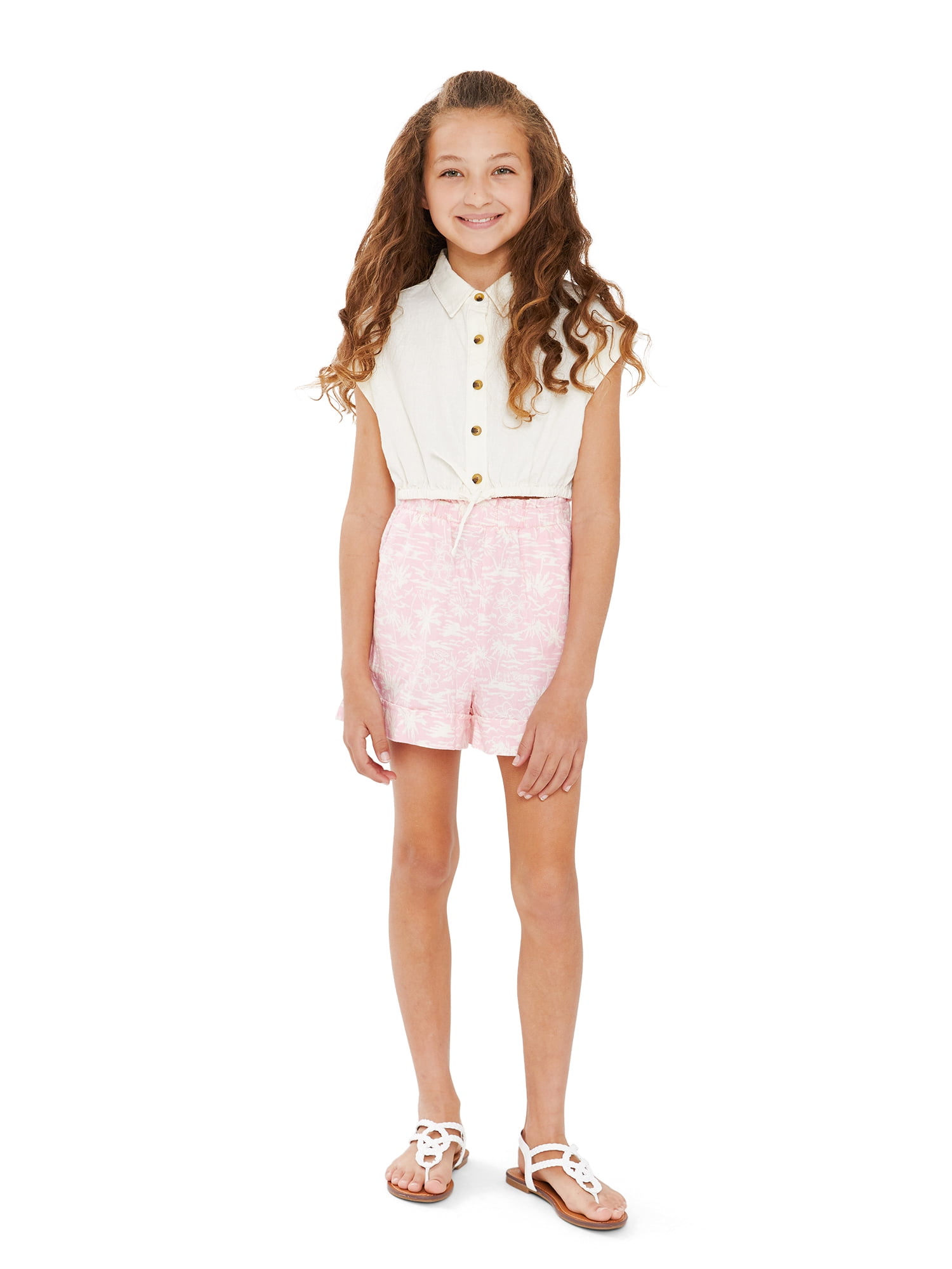 Wonder Nation Girls Camp Shirt & Short Set - Walmart.com