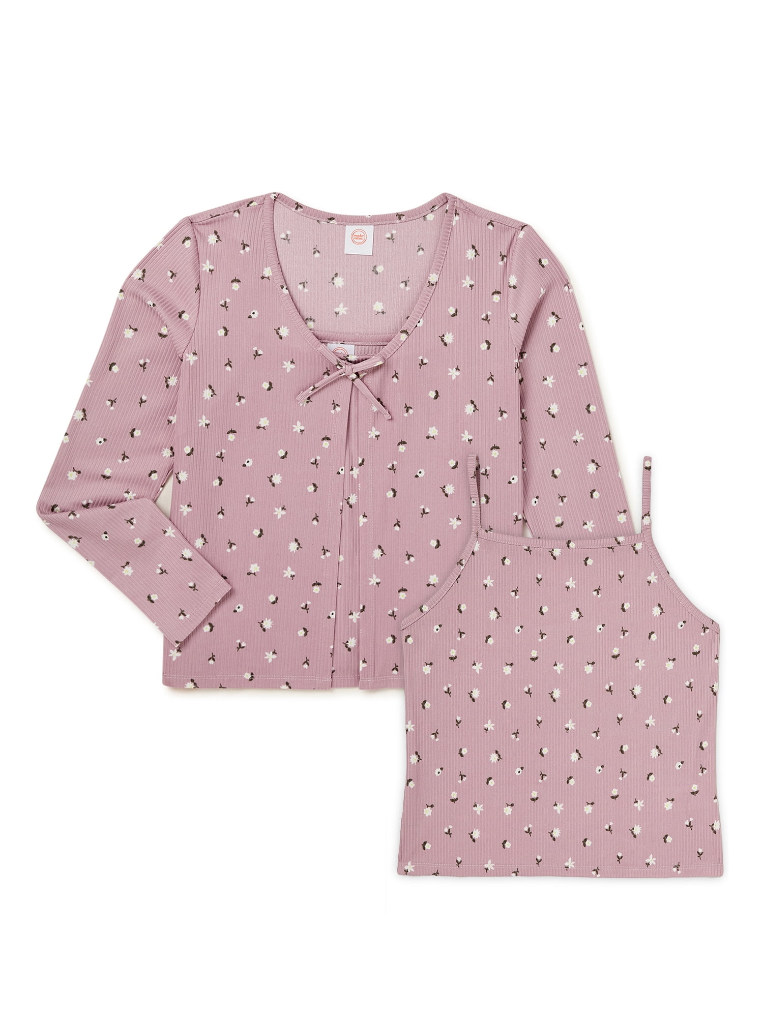 Wonder Nation Girls Ribbed Cardigan and Cami Tank Top Set, 2-Piece ...