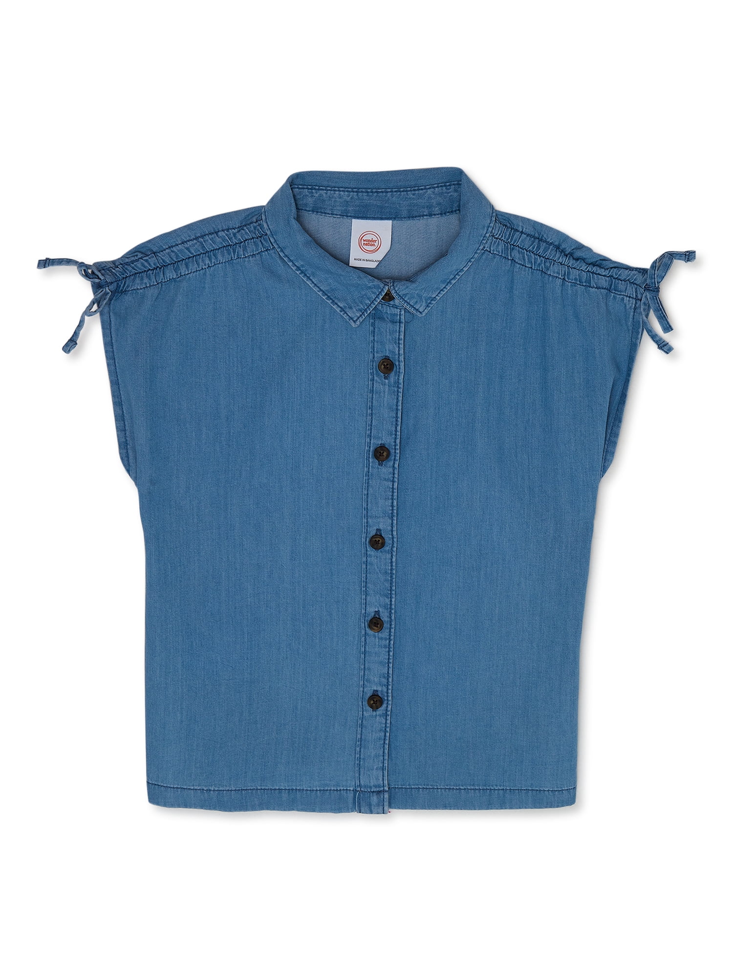 Wonder Nation Girls Collared Sleeveless Camp Shirt , Sizes 4-18 & Plus ...