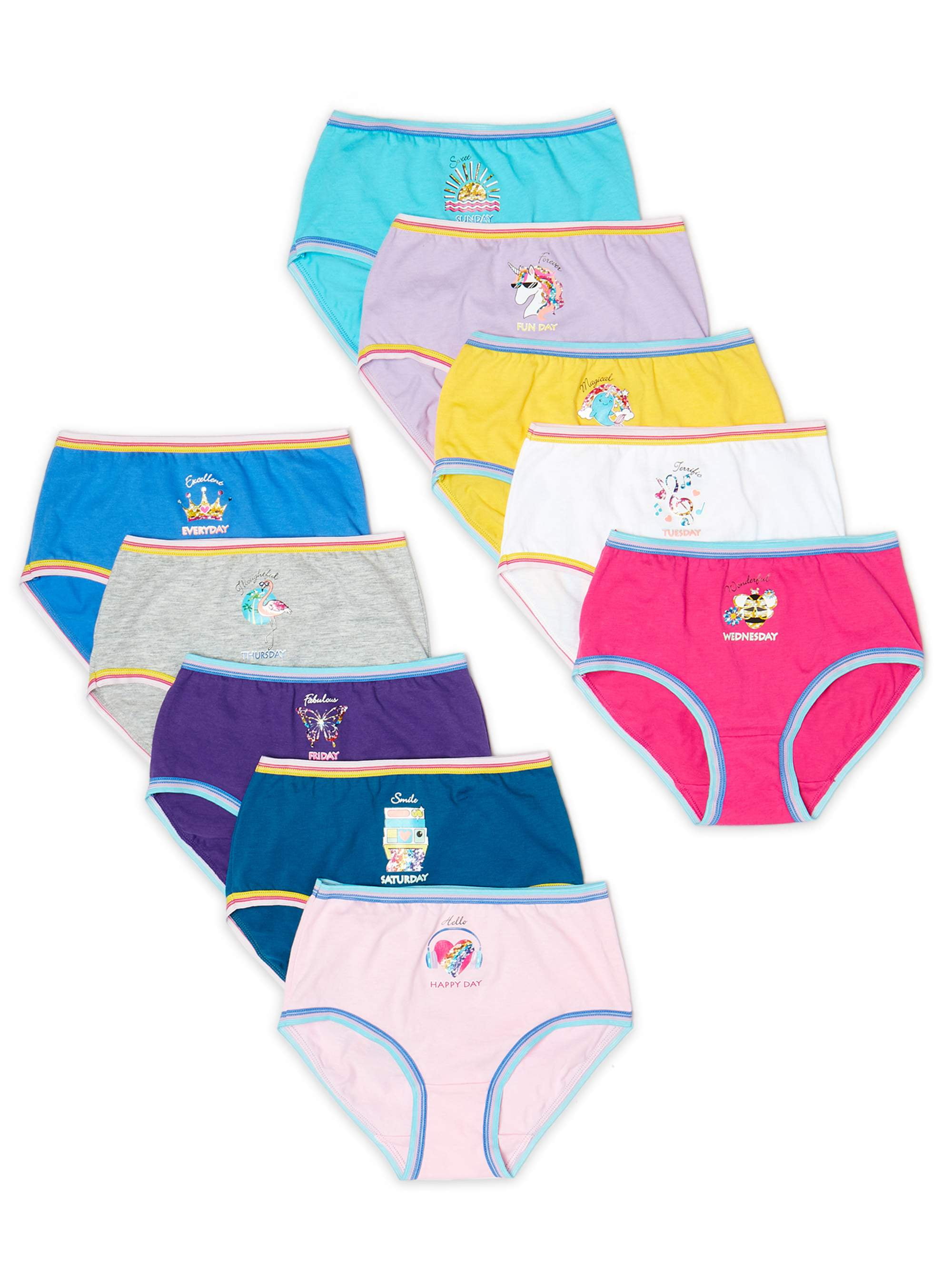 Wonder Nation Girls Cotton Brief Underwear 10-Pack Breathable Soft ...