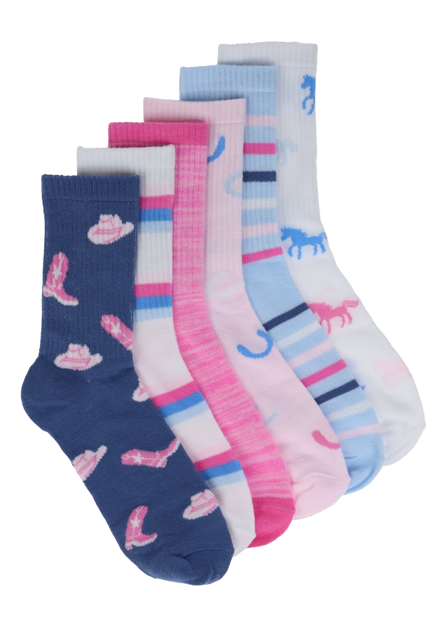 Wonder Nation Girls Crew Socks 6PK Colorful Lightweight Breathable ...