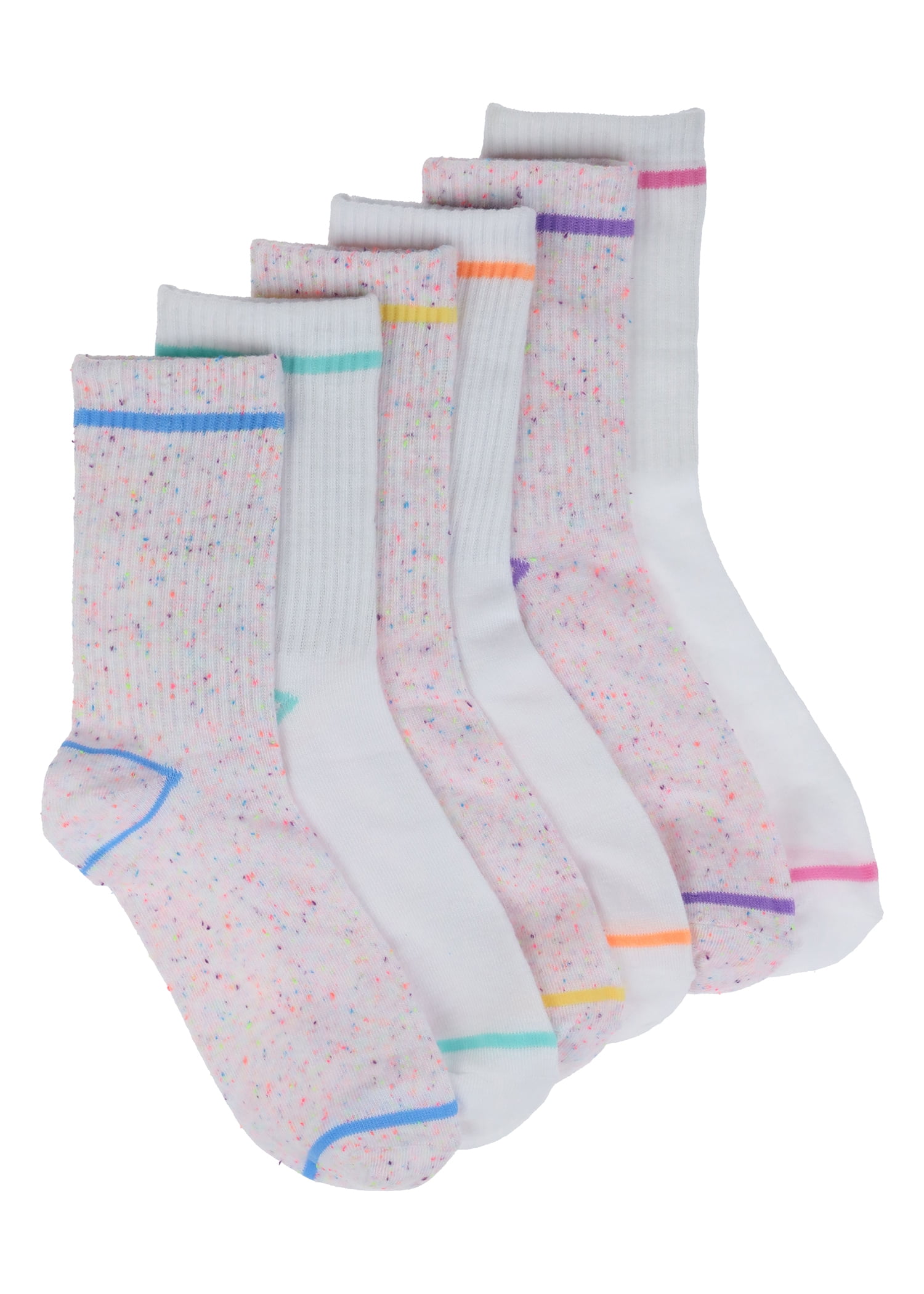 Wonder Nation Girls Crew Socks 6PK Soft Breathable Fashion Socks ...
