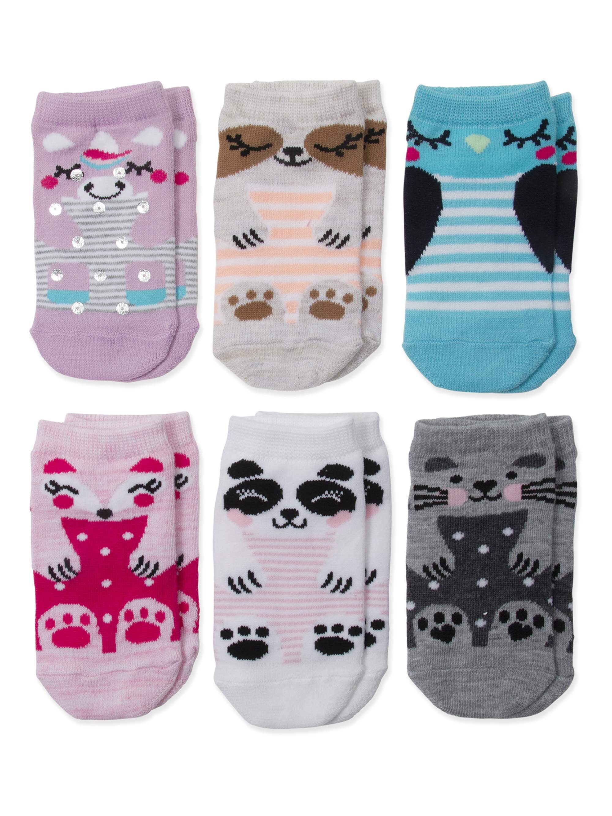 Wonder Nation Girls Critter No Show Socks, 6 Pack - Walmart.com