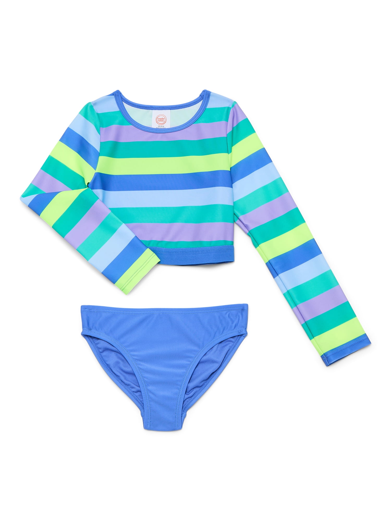Wonder Nation Girls Cropped Long Sleeve Rash Guard and Scoop Bottoms ...